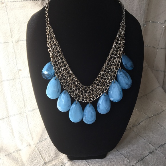 Jewelry | 212 Light Blue Teardrop Bead Silver Tone Chain | Poshmark